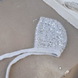 Fluffy Cashmere Handmade Bonnet With Ties for Women, Knit Sequin ...