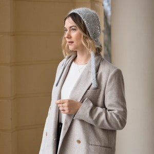 Fluffy Cashmere Handmade Bonnet With Ties for Women, Knit Sequin ...