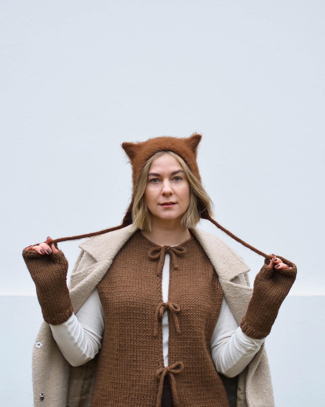 Soft Fluffy Handmade Bonnet Hat With Cat Ears for Women, Knitted ...