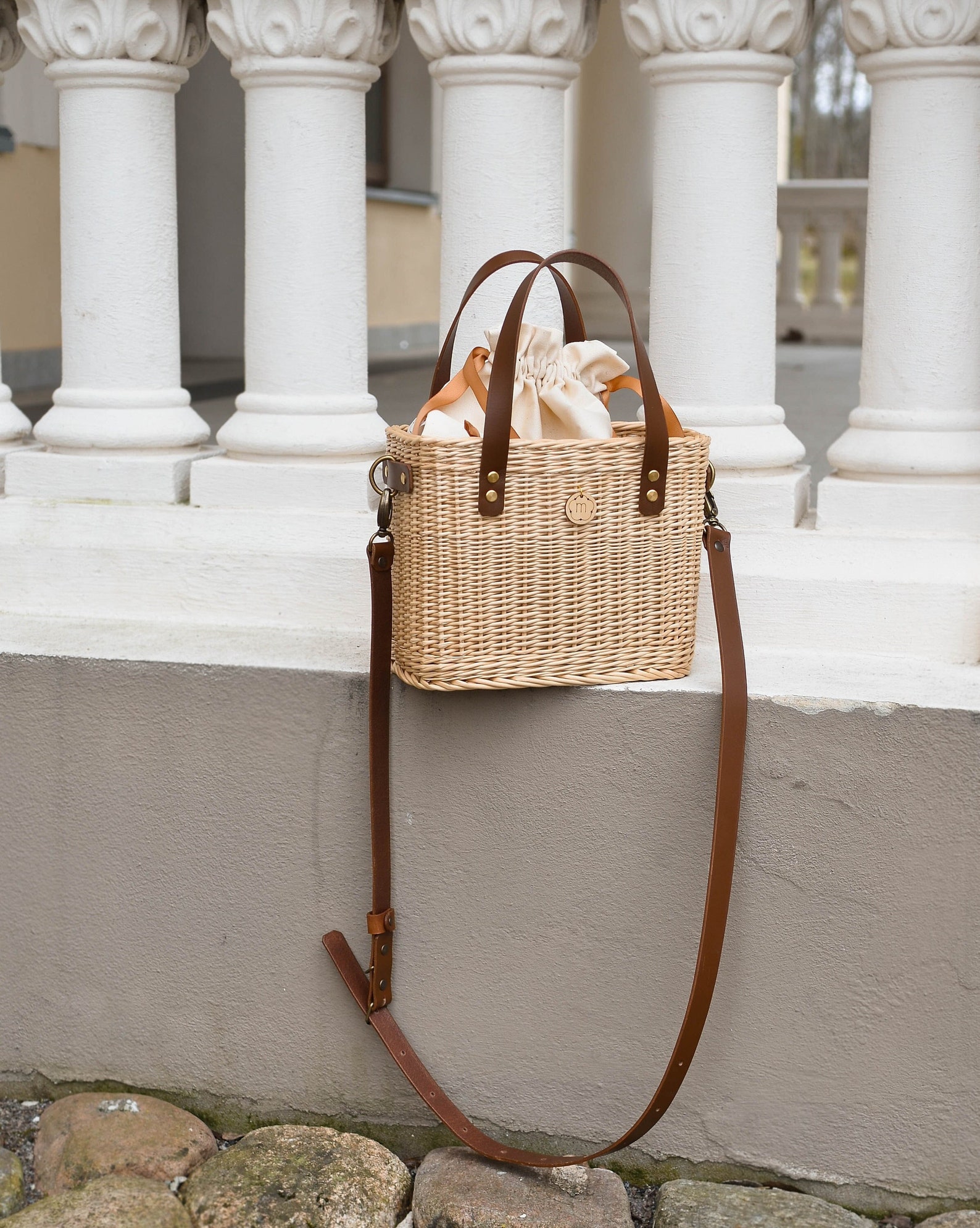Straw Bucket Handbag, Unique Wicker Rectangular Summer Basket, Woven ...
