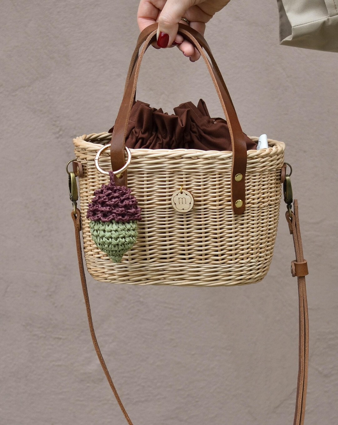 Crochet Raffia Keychain, Handmade Acorn Charm Fall Bag - Etsy