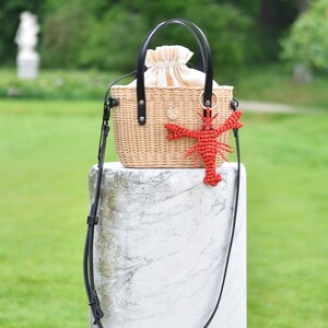 Small Wicker Bag With Leather Handles for Women, Handmade Straw Basket ...