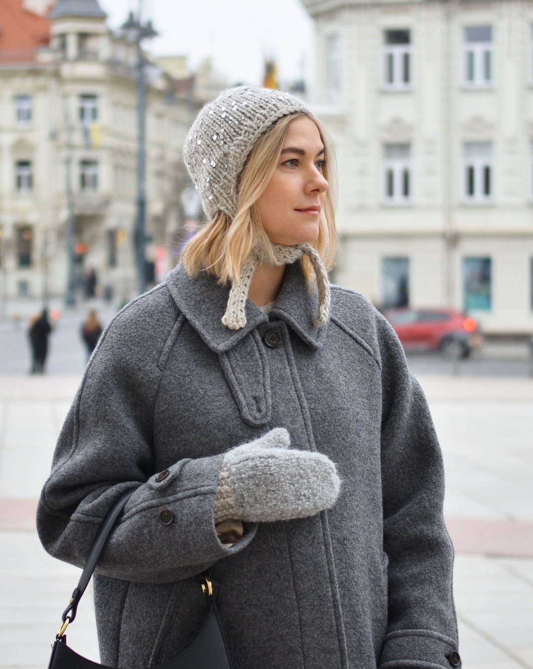 Spring Handknit Shiny Beanie Cap With Ties for Women, Modern Handmade ...