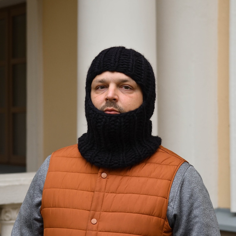 Hand Knit Wool Hood Balaclava for Women and Men, Handmade Chunky Helmet ...