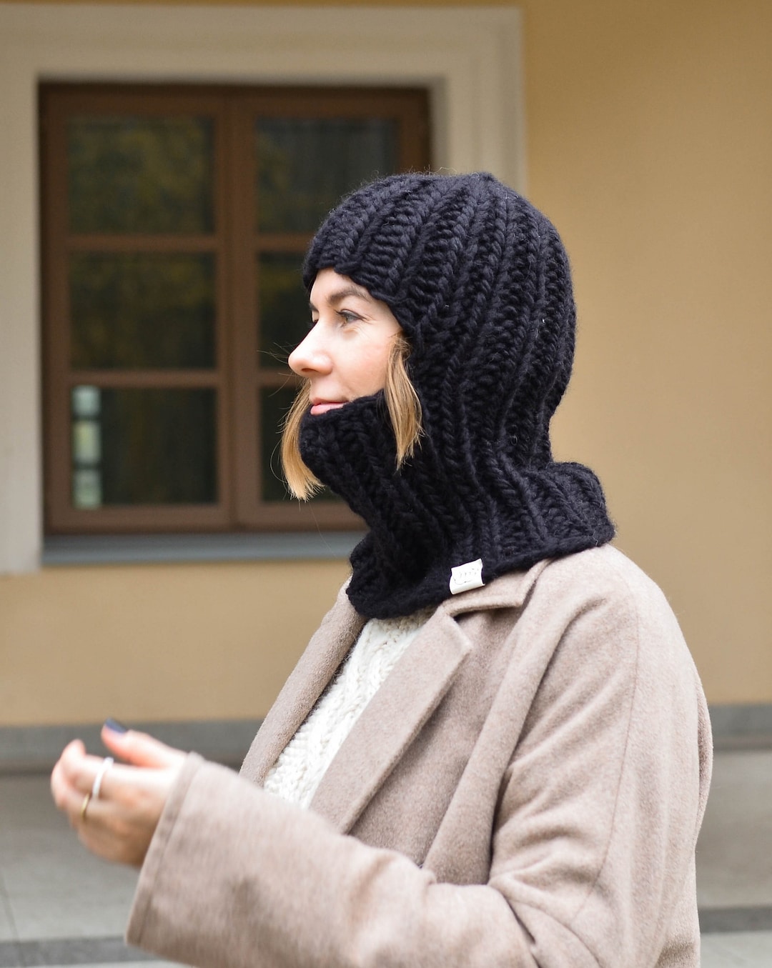 Hand Knit Wool Hood Balaclava for Women and Men, Handmade Chunky Helmet ...