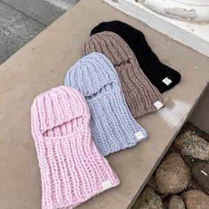 Hand Knit Wool Hood Balaclava for Women and Men, Handmade Chunky Helmet ...