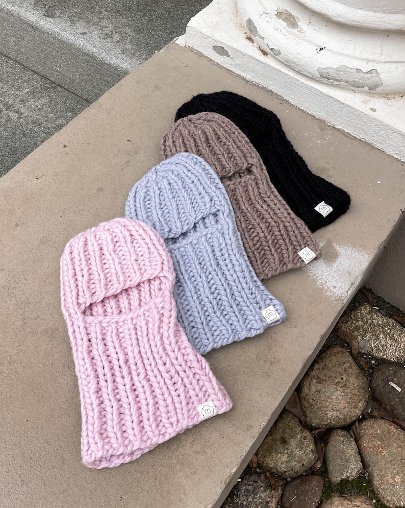 Hand Knit Wool Hood Balaclava for Women and Men, Handmade Chunky Helmet ...