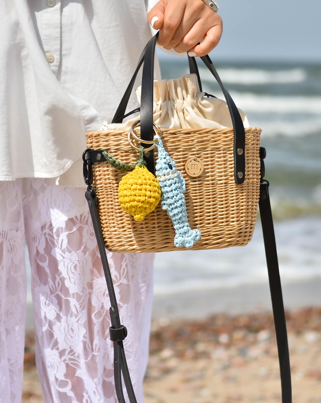 Raffia Sardinia Keychain, Handmade Fish Charm, Bag Accessories, Key ...