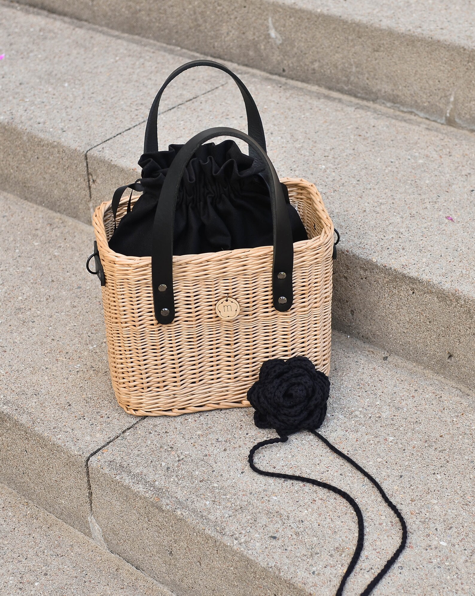Handmade Wicker Basket With Leather Handles for Women, Modern Straw Top ...