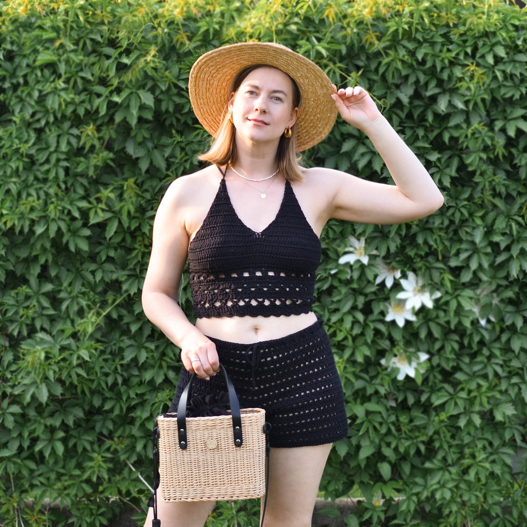 Music Festival Crochet Matching Set for Women, Mesh Summer Knit Top and ...