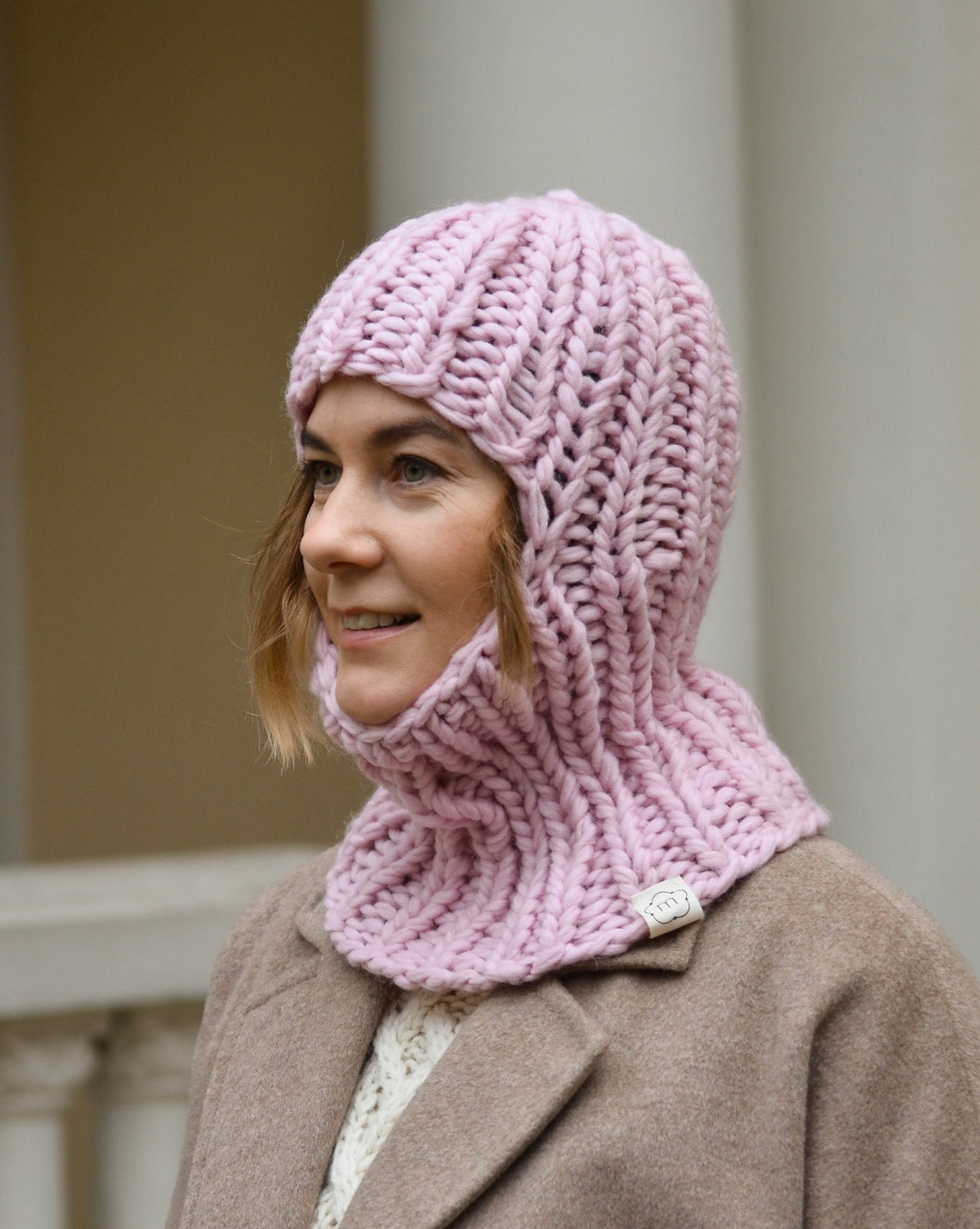 Chunky Hand Knit Wool Balaclava Hat, Women’s Warm Helmet, Fall ...