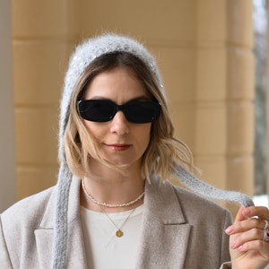 Fluffy Cashmere Handmade Bonnet With Ties for Women, Knit Sequin ...