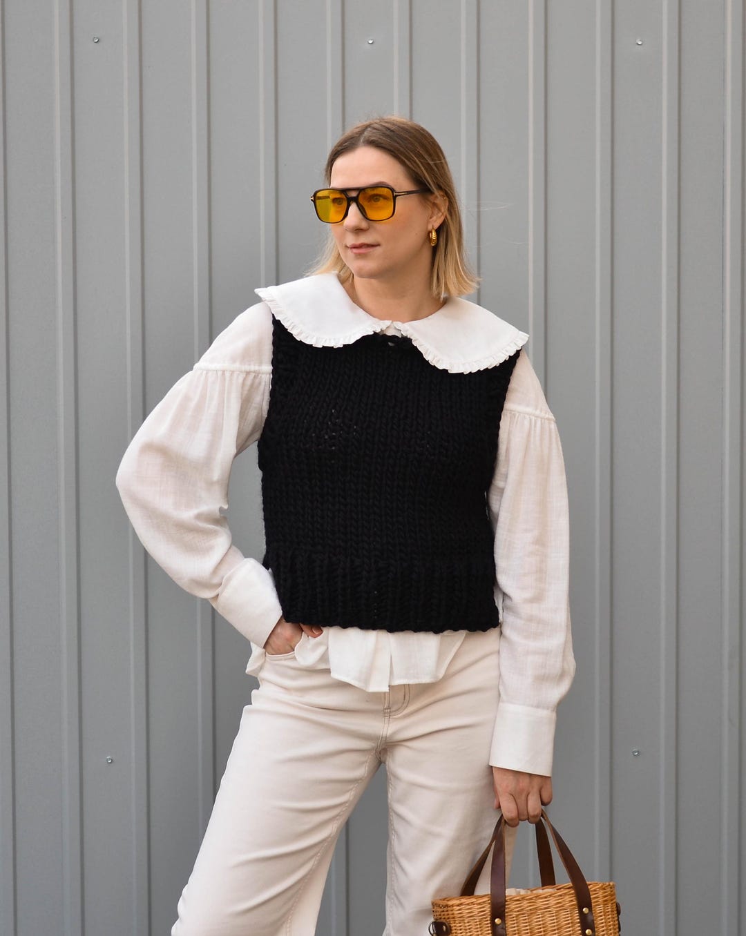 Oversized Wool Knit Sweater Vest for Women, Chunky Handmade Gilet, Fall ...