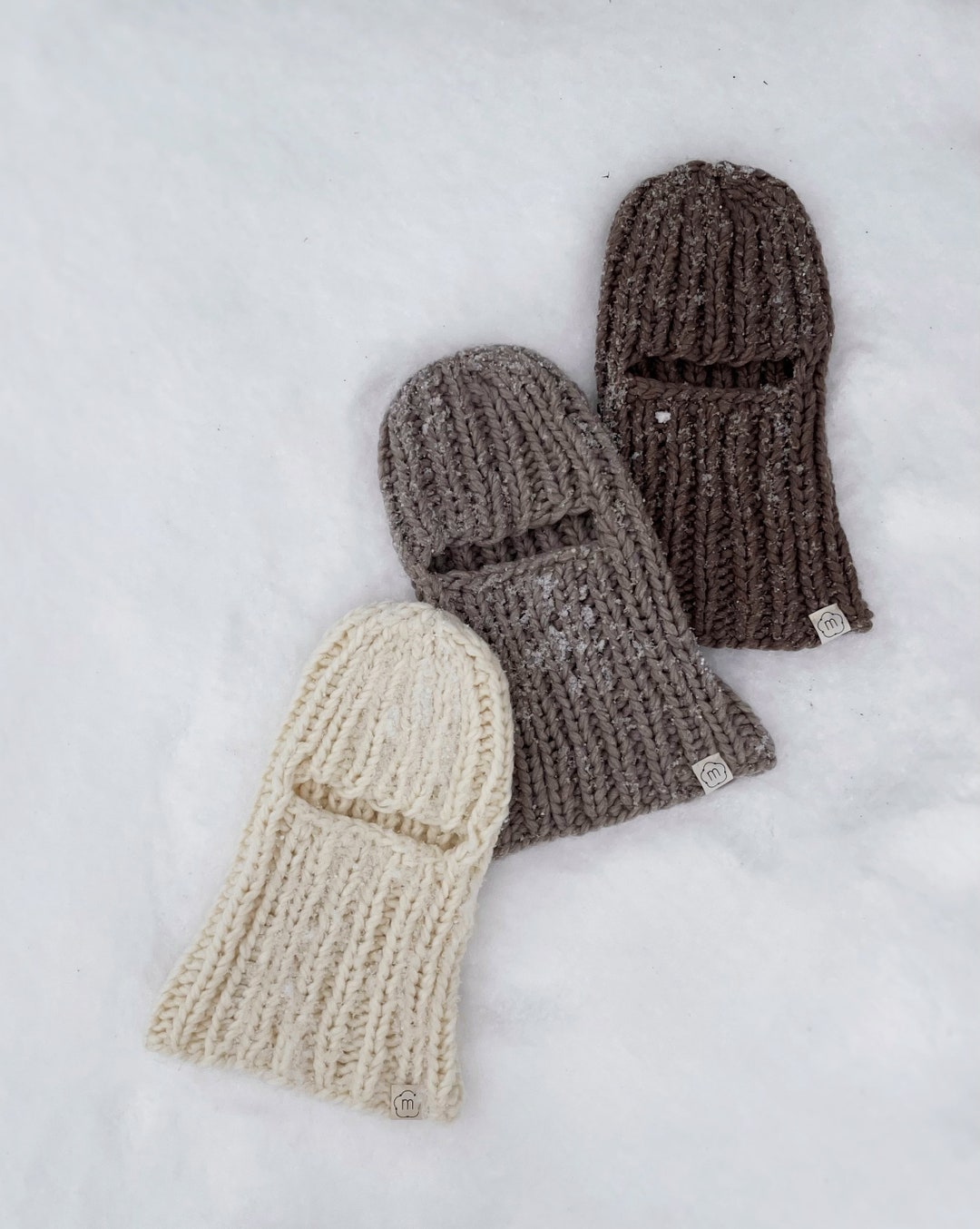 Cream Handmade Minimal Wool Balaclava Hat for Women Men, Trendy Knitted ...