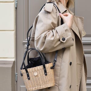 Small Wicker Bag With Leather Handles for Women, Handmade Straw Basket ...