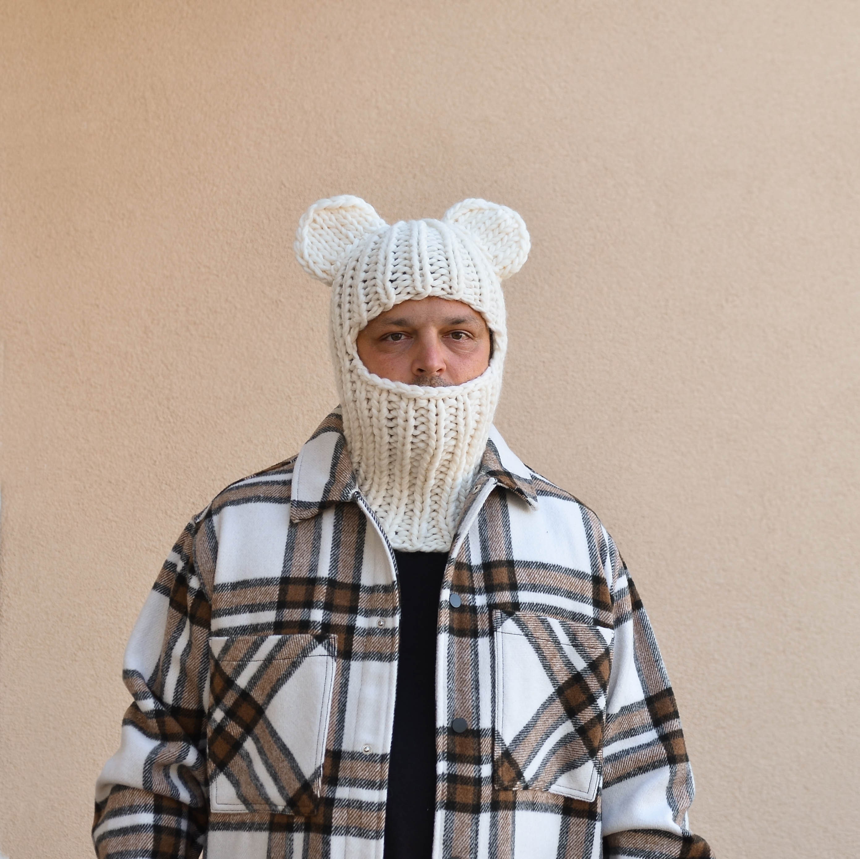 Chunky Hand Knit Wool Balaclava Hat, Women’s Warm Helmet, Fall ...