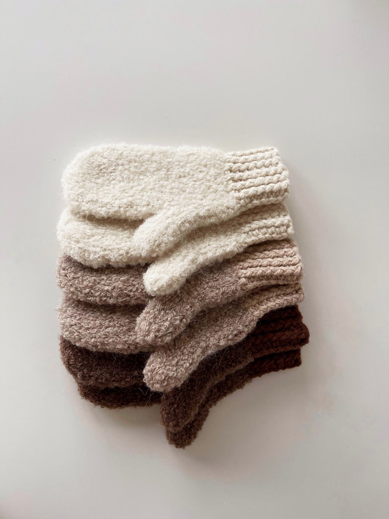 Fluffy Boucle Knit Wool Mittens for Women Men, Handmade Chunky Gloves ...