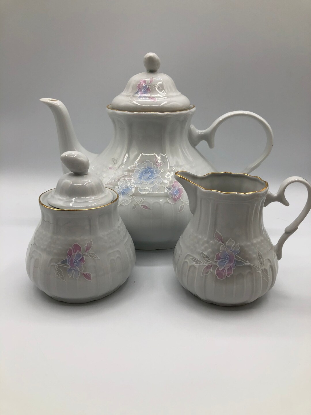 Apulum Floral Tea Set, Porcelain Teapot, Sugar Bowl & Creamer, Made in ...