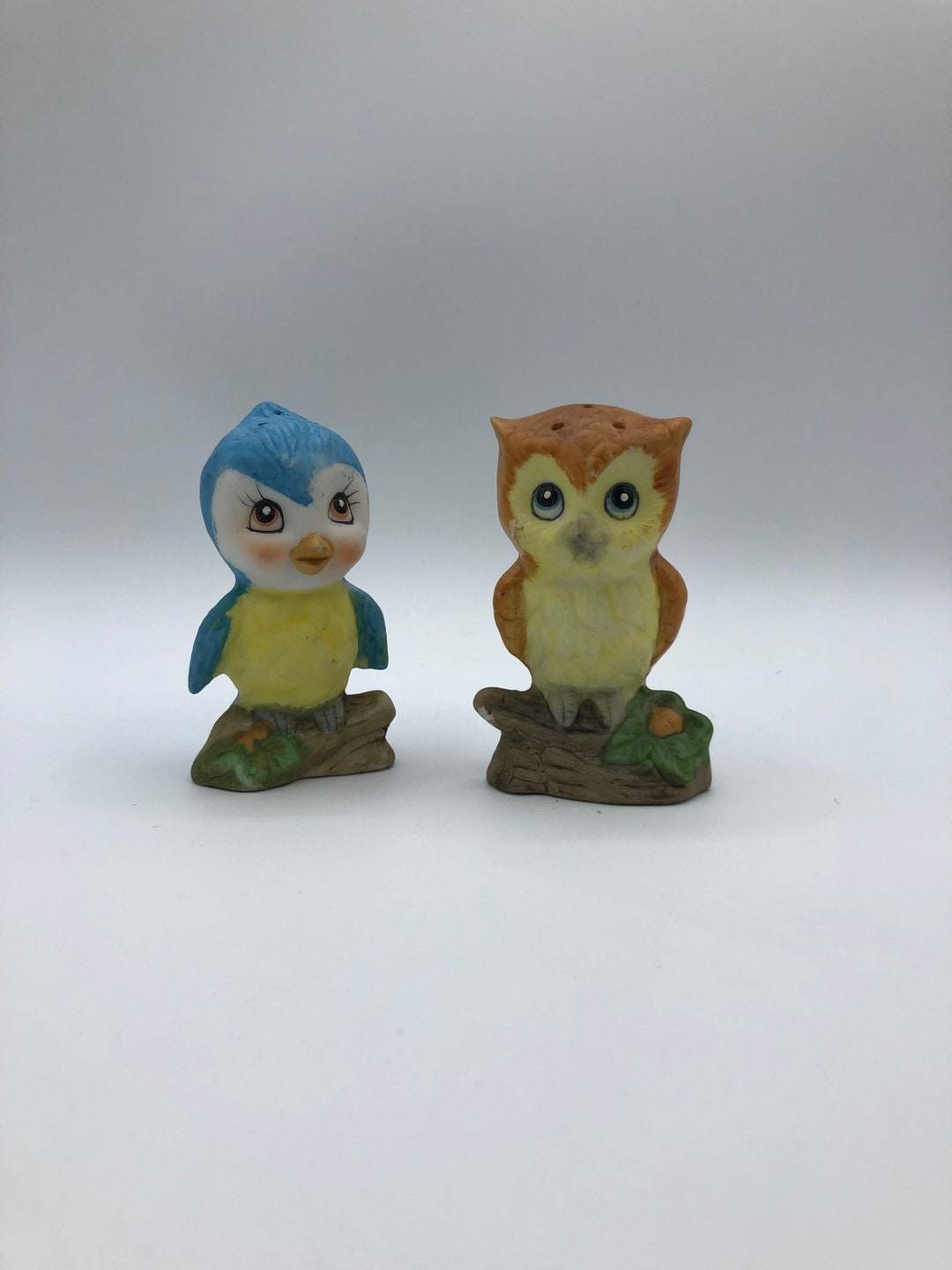 Owl and Bluebird Salt and Pepper Shakers, Made in Taiwan - Etsy