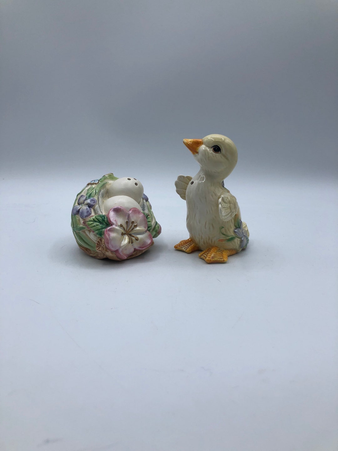 Fitz and Floyd Garden Rhapsody Salt and Pepper Shakers, Duck With Eggs in Nest Salt and Pepper ...