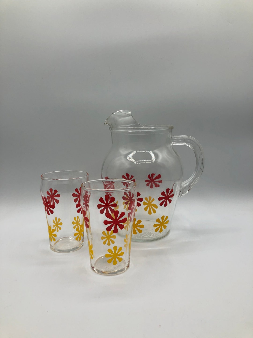 Flower Power Pitcher and Two Matching Glasses, Fun and Funky 1970's ...