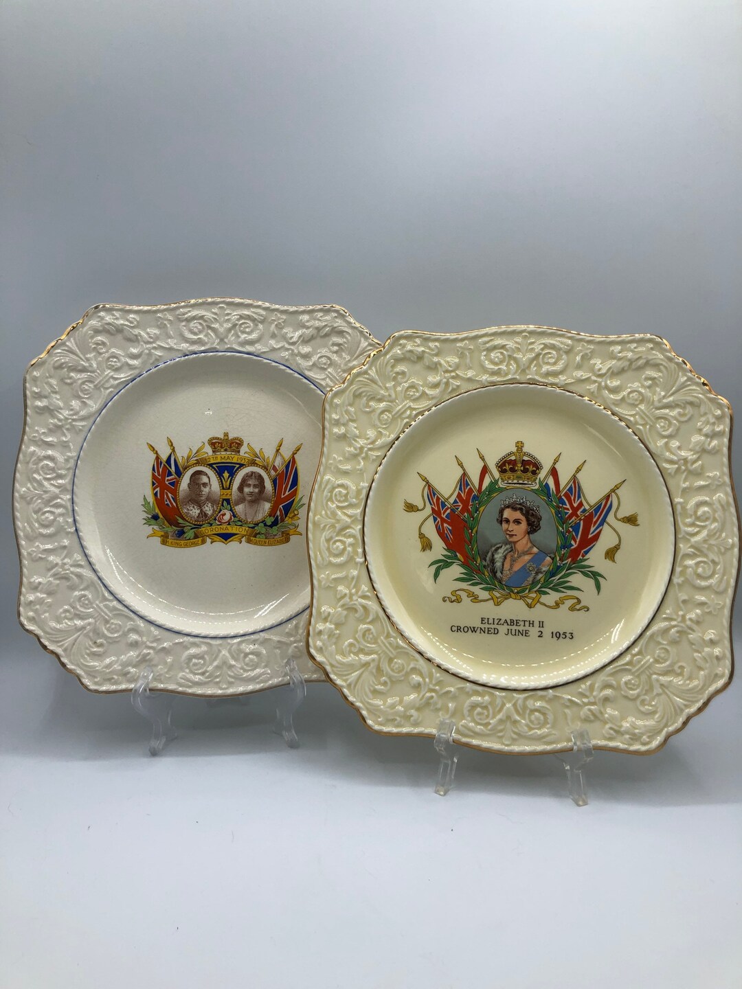 King George VI and Queen Elizabeth II Coronation Plates by Royal Winton ...