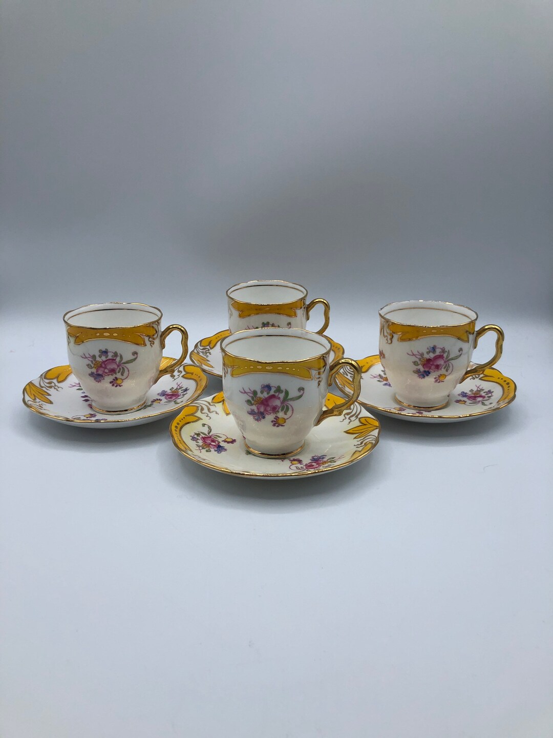 Birks Ellis Ryrie, Set of Four Demitasse Cups & Saucers Bone China ...