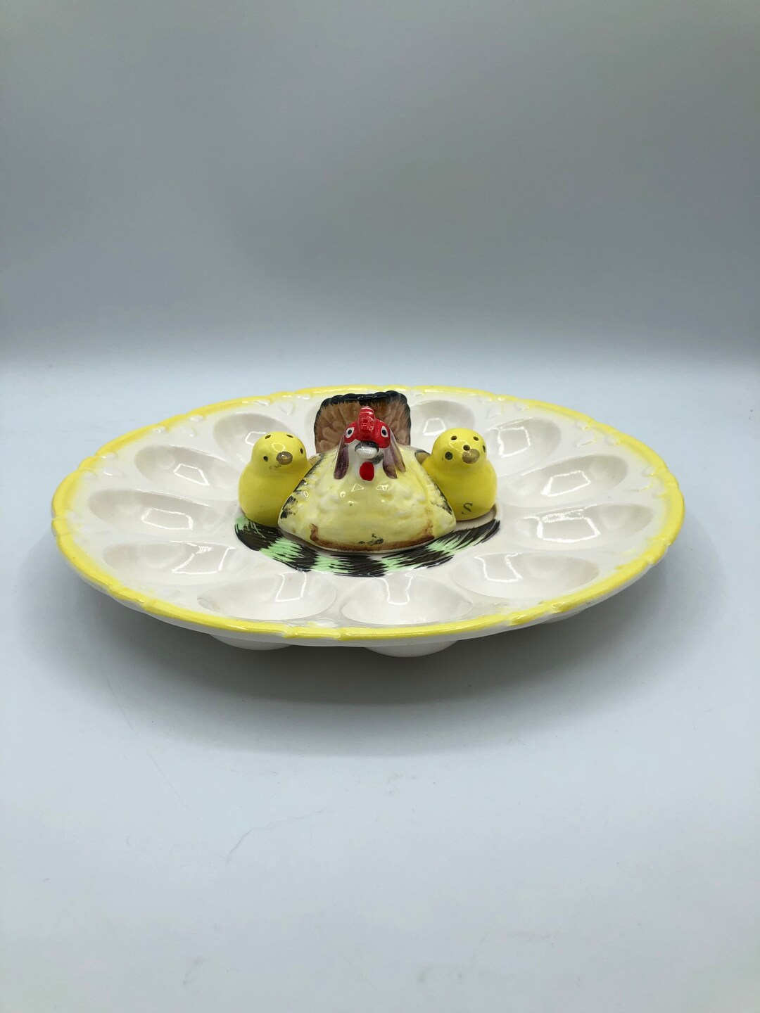 Cute Hen and Chicks Devilled Egg Plate Chick Salt & Pepper - Etsy