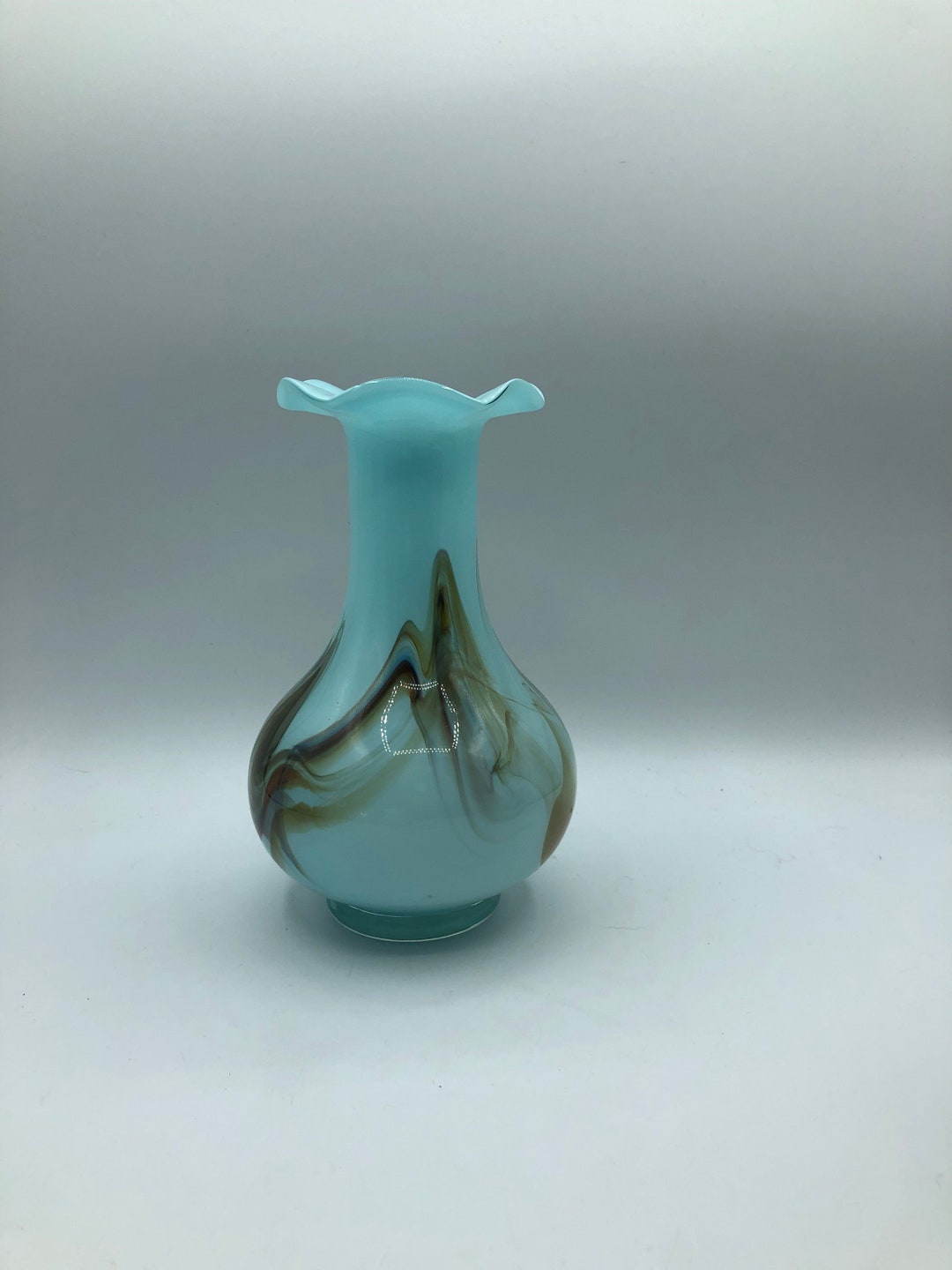 Dalian Glass Company Snowflake Glass Vase, Blue and Smokey Brown ...