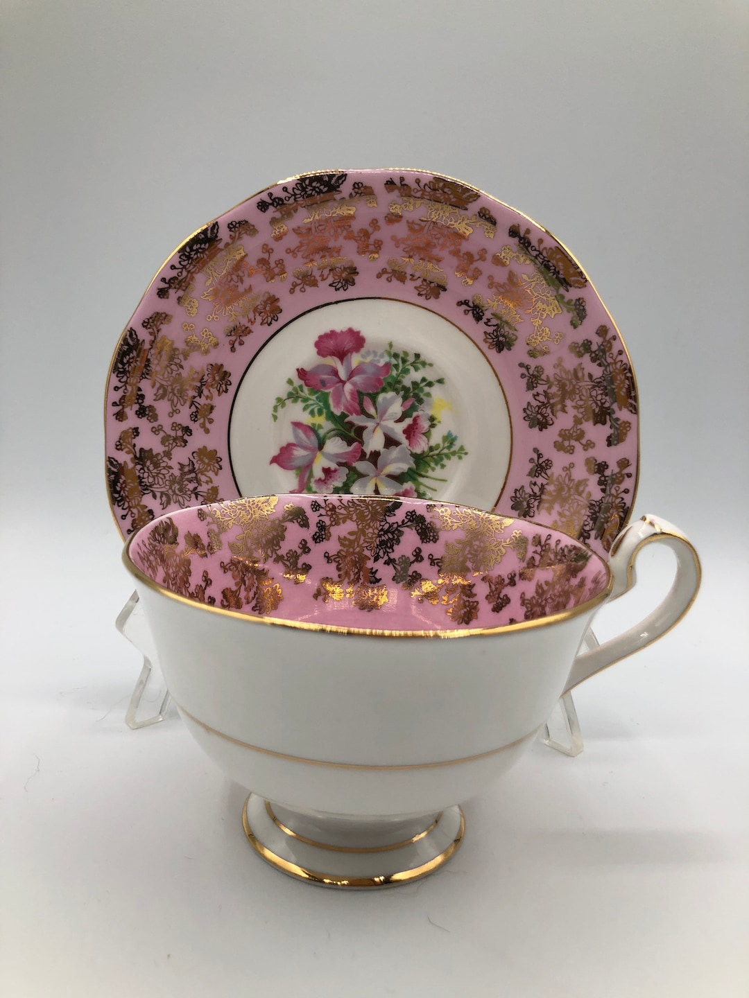Stunning Pastel Pink Queen Anne Teacup, Bone China Tea Cup, Delicate ...