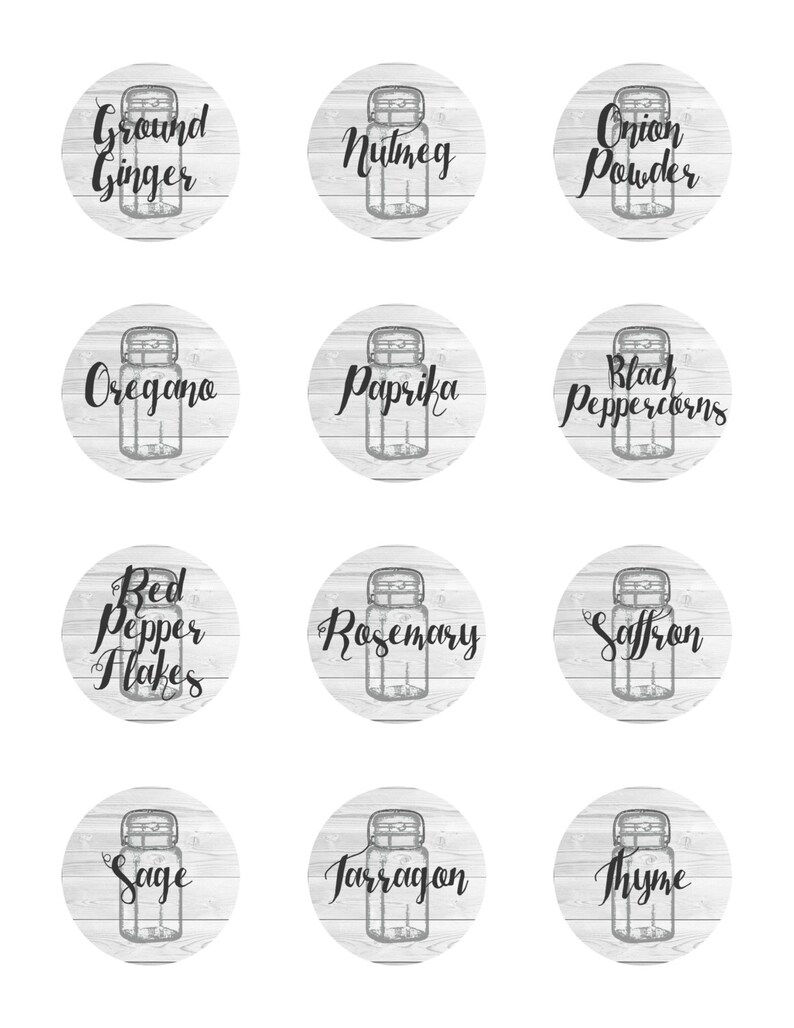Spice Jar Kitchen Labels--farmhouse Inspired, Shiplap and Mason Jar ...