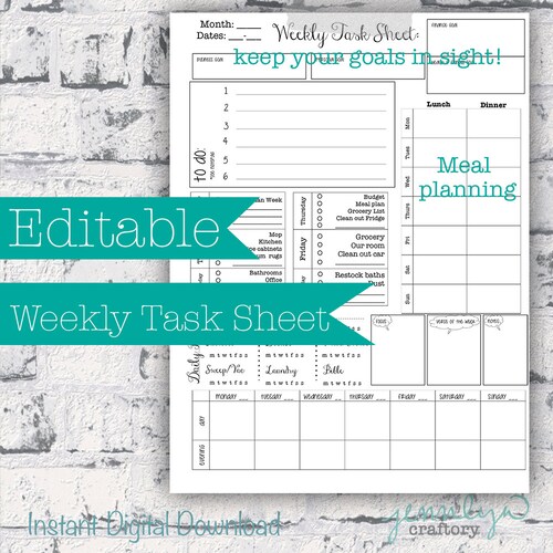 Printable Plannereditable Planner Week at a Glance - Etsy