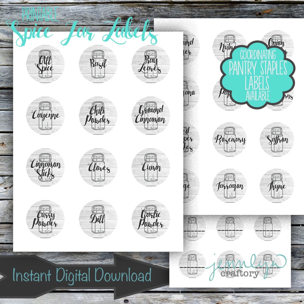 Spice Jar Kitchen Labels--farmhouse Inspired, Shiplap and Mason Jar ...