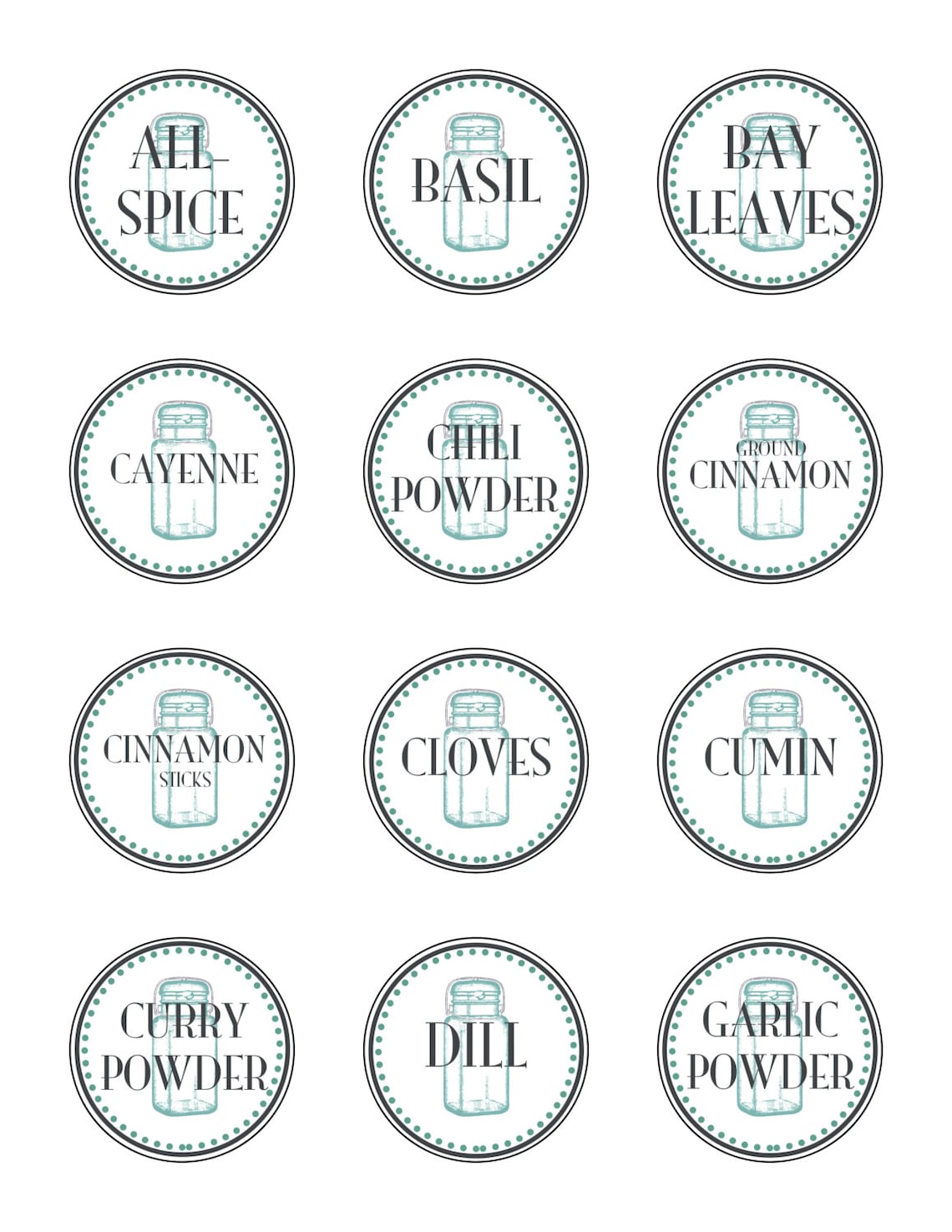 Retro Spice Jar Labelsvintage mason jar designprintable | Etsy
