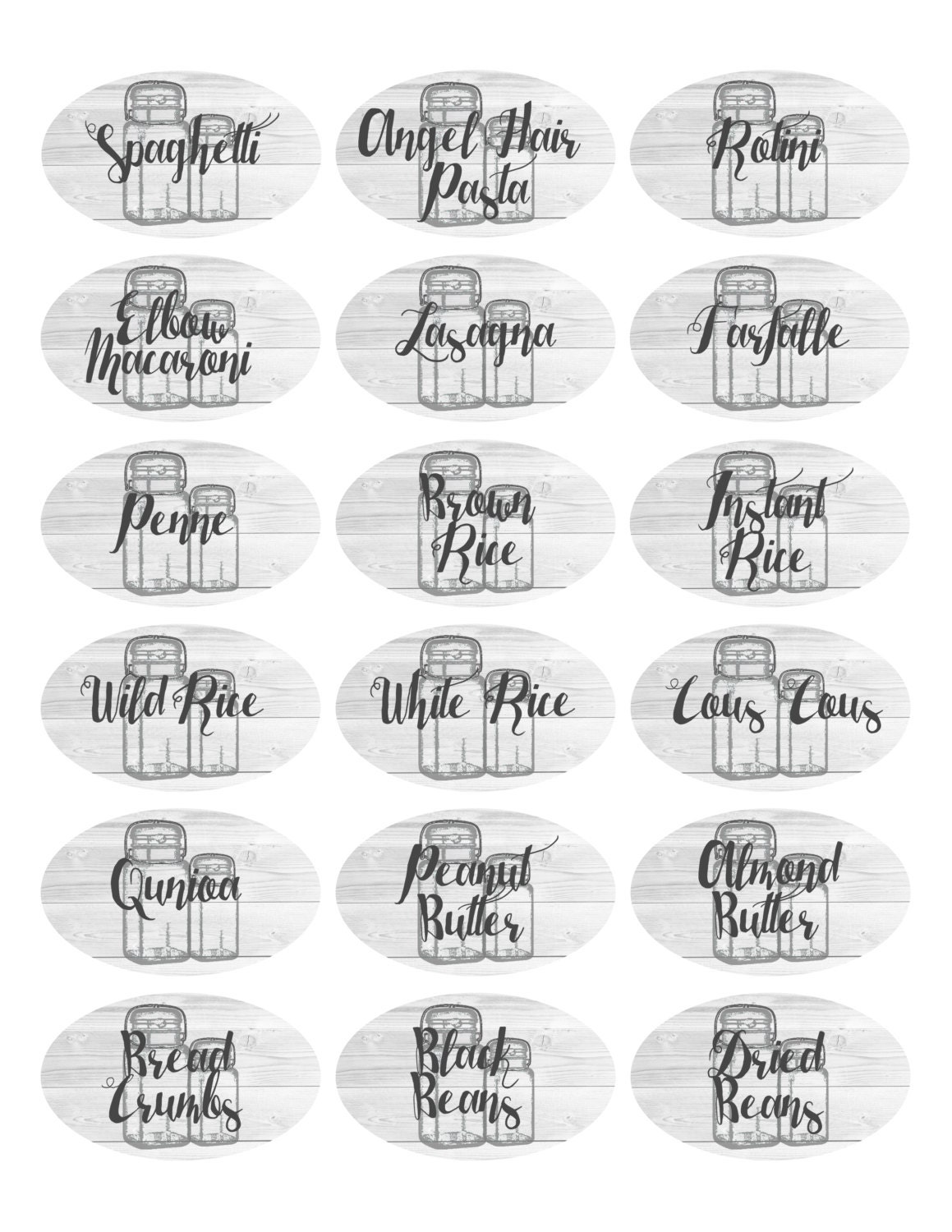 Pantry Staples Kitchen Labels--farmhouse Inspired, Shiplap and Mason ...