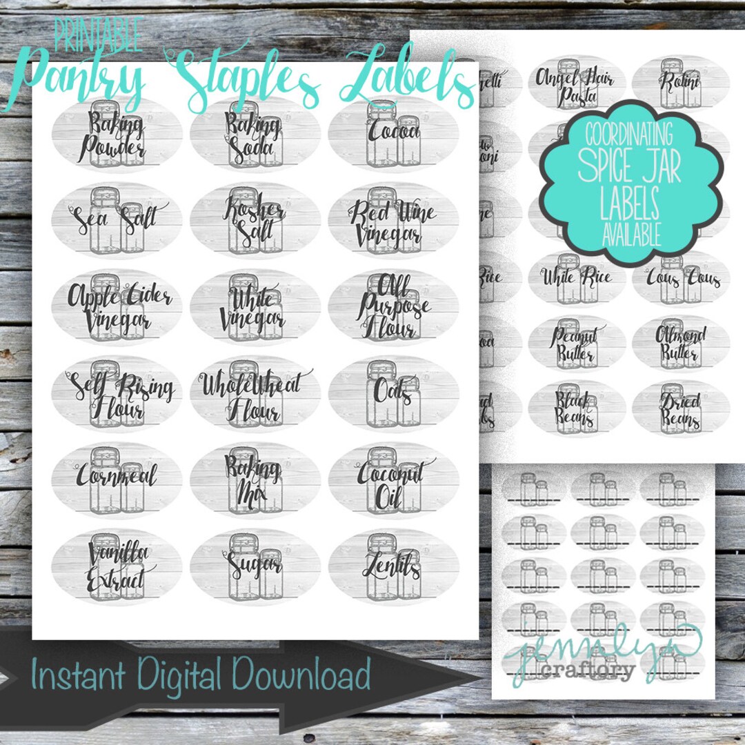 Pantry Staples Kitchen Labels--farmhouse Inspired, Shiplap and Mason ...