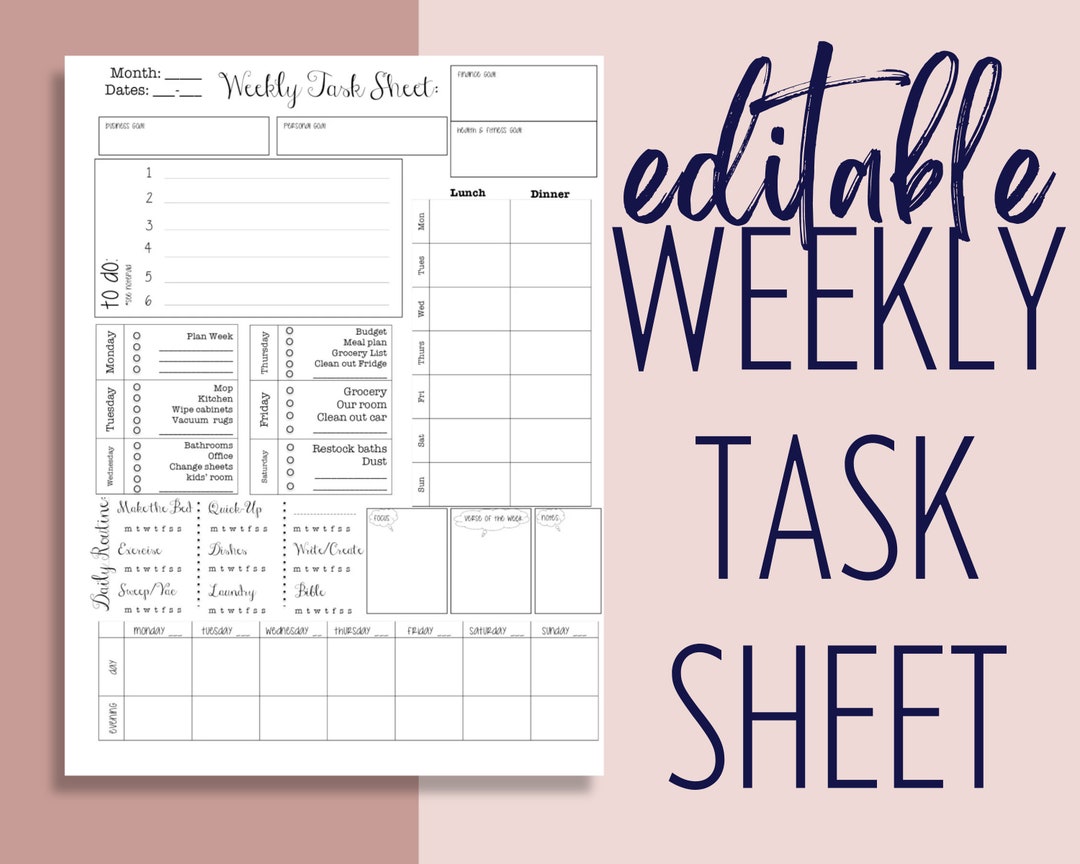 Printable Planner--editable Planner; Week at a Glance, Detailed, With ...