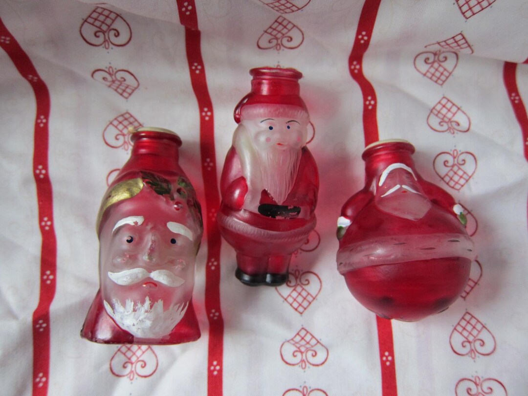 Three Jolly Glass Santa Vintage Christmas Light Covers - Etsy