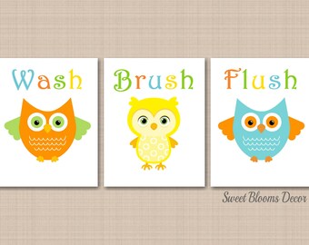 Owl Bathroom Wall Art Owl Kids Bathroom Wall ArtOwl Bathroom | Etsy