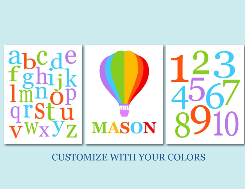 Hot Air Balloon Nursery Wall Artalphabet Nursery Artnumbers - Etsy