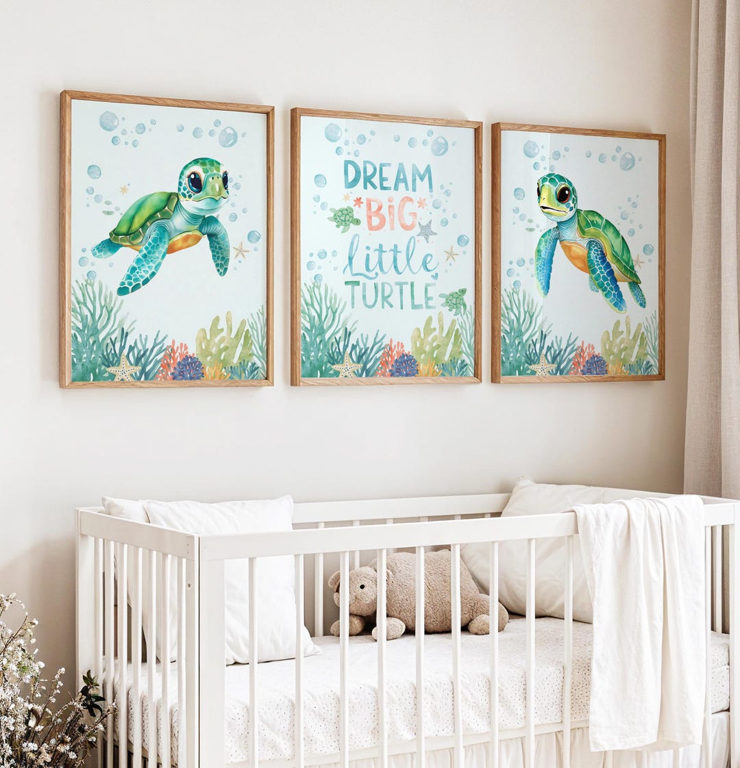 Sea Turtles Nursery Wall Art, Turtle Watercolor Nursery Baby Room Decor ...