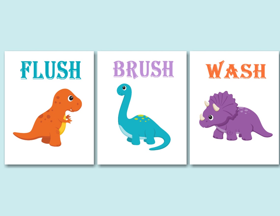 Dinosaur Bathroom Wall Artdinosaur Kids Bathroom Wall Artboy - Etsy