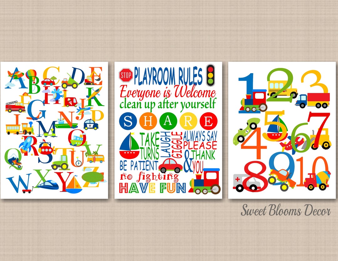 Transportation Nursery Wall Art Transportation Kids Playroom Alphabet ...