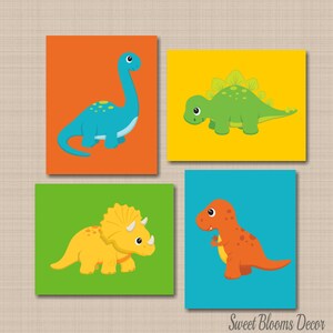 Dinosaurs Nursery Wall Art Teal Blue Green Orange Yellow Baby Boy ...
