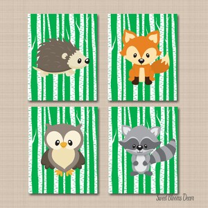 Woodland Animals Nursery Wall Art Bear Fox Owl Deer Raccoon Rabbit ...