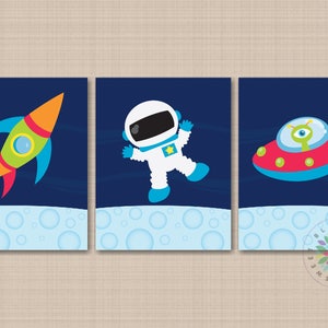 Space Kids Wall Nursery Art Rockets Astronaut Spaceship Outerspace Baby ...