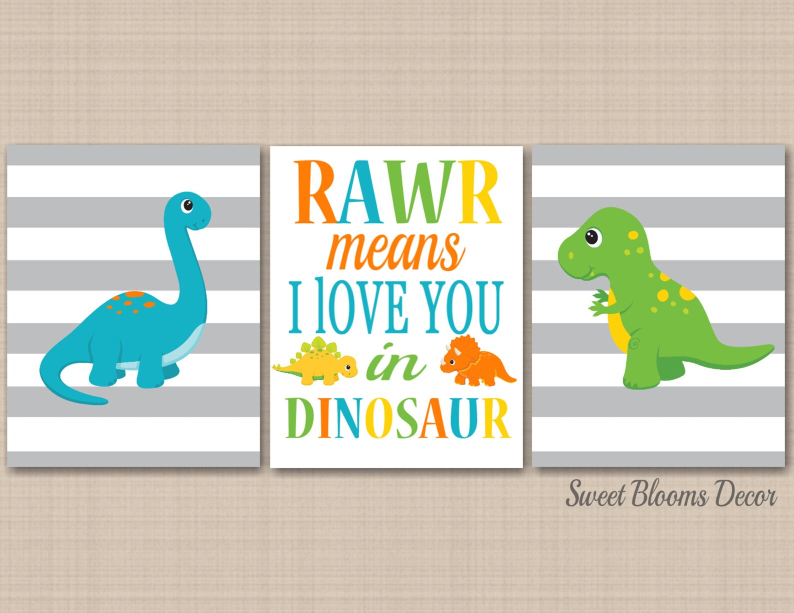 Dinosaurs Nursery Wall Art Dinosaur Kids Room Decor Rawr Roar Means I ...