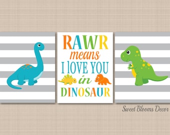 Dinosaur Nursery Wall Art Rawr Mean I Loce You Dinosaur Kids