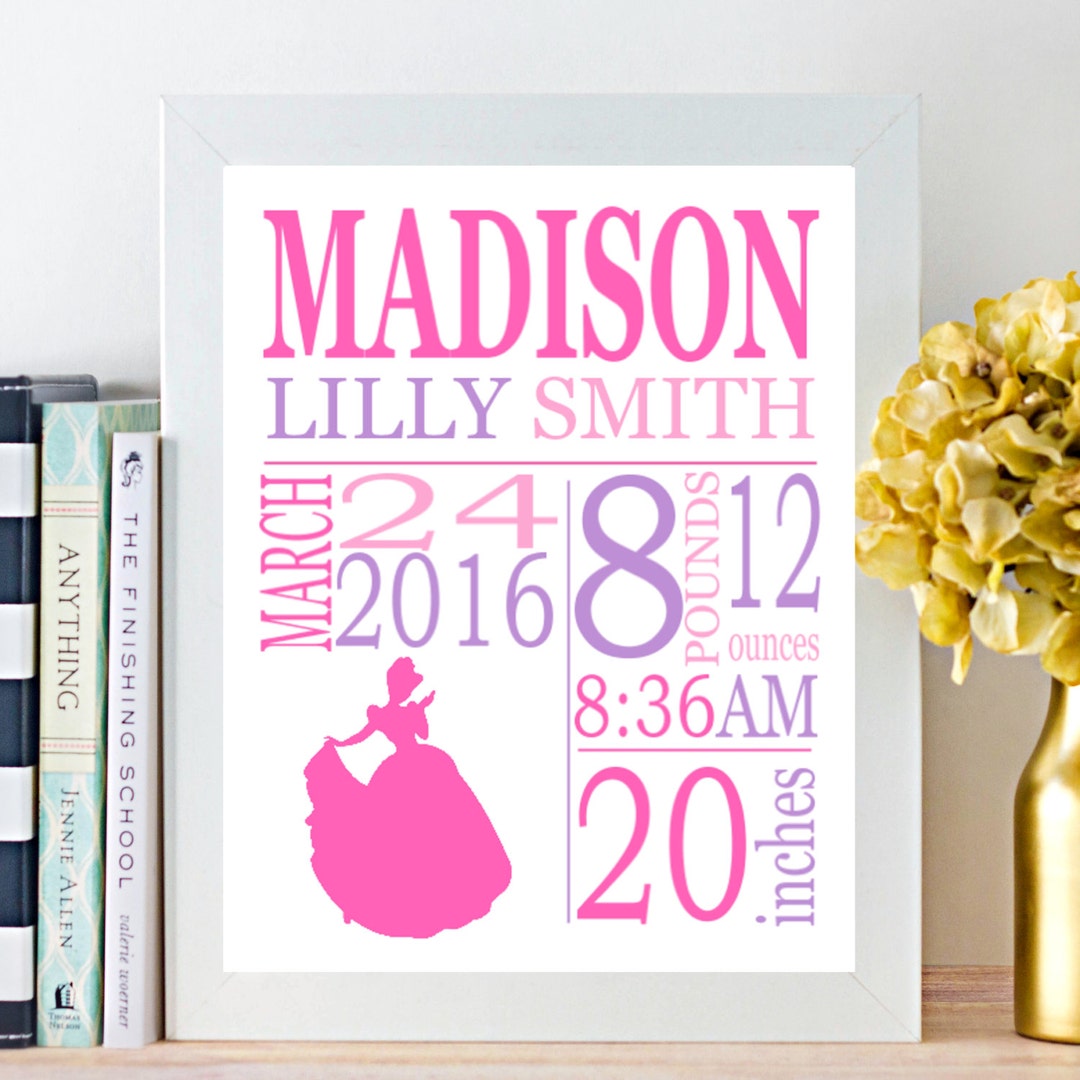 Princess Birth Print,princess Birth Announcement,princess Baby ...