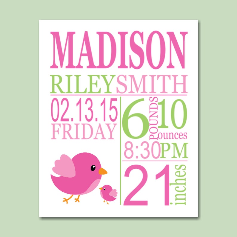 Bird Birth Printbird Birth Announcement Bird Baby Shower | Etsy